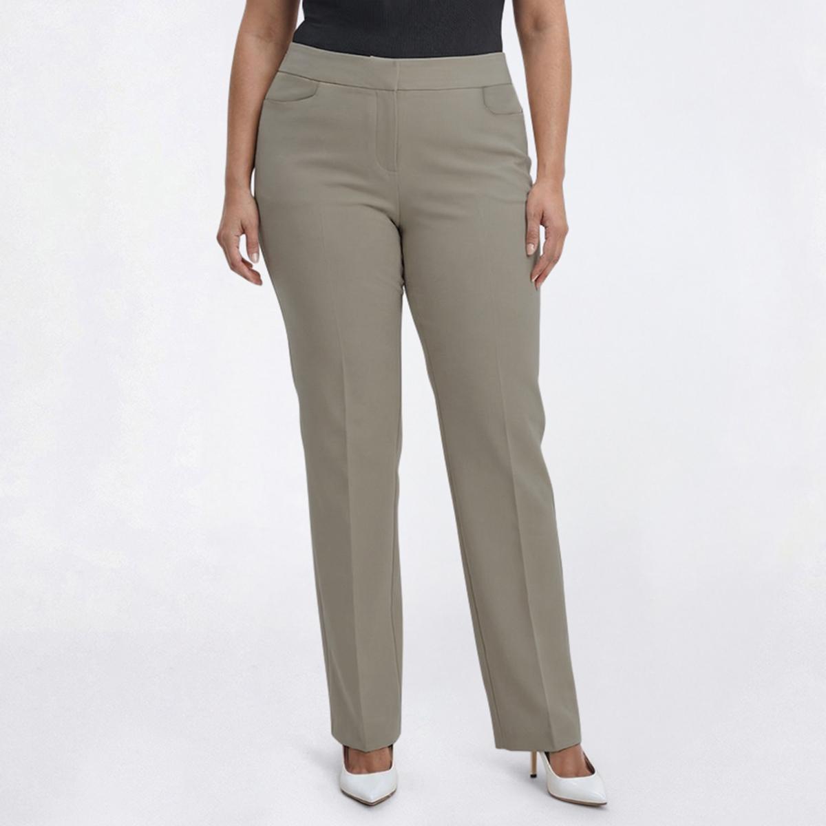 Kasper Plus Size High-Rise Stretch-Crepe Straight-Leg Pants - Summer Straw